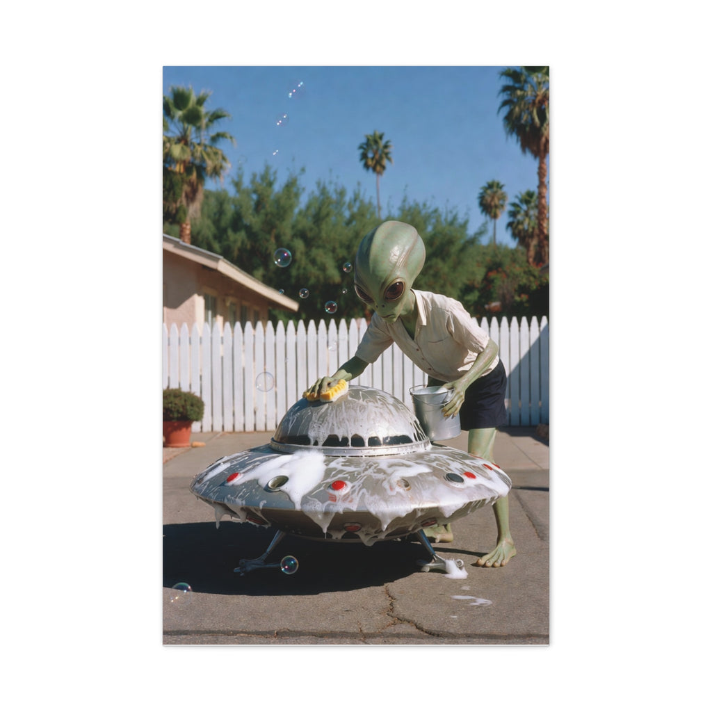 Alien Car Wash Matte Canvas Print — Retro Sci‑Fi Wall Art (Stretched 1 ...