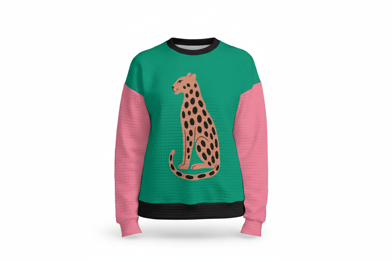 The "Beverly" Pink Leopard Waffle Crewneck | Hollywood Regency Glam Pu ...