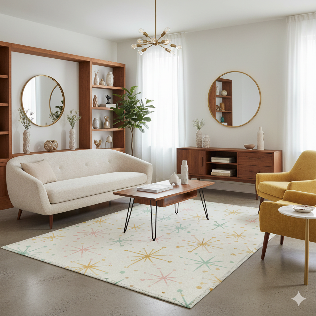 The Atomic Pastel Area Rug — Retro Starburst Print (Chenille) – Pure ...